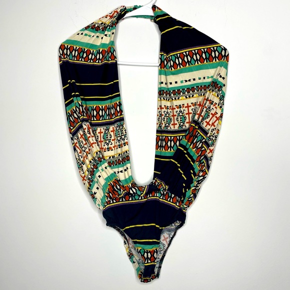 Tops | Open Back Graphic Bodysuit Halter Top Deep Cleavage Size S Small ...